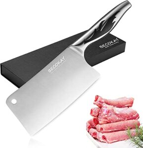 becokay meat cleaver knife, professional 7 inch light bone chopping butcher knife with heavy duty blade, german stainless steel blade chopper with metal handle, chinese chef knife for kitchen