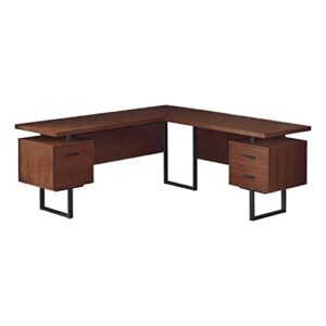 monarch specialties i 7611 computer desk, home office, corner, left, right set-up, storage drawers, 70" l, l shape, work, laptop, metal, laminate, brown, black