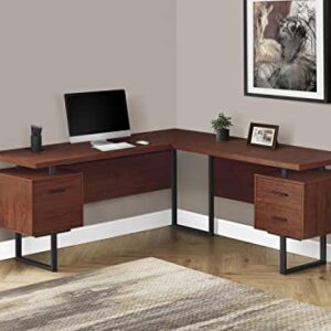 Monarch Specialties I 7611 Computer Desk, Home Office, Corner, Left, Right Set-up, Storage Drawers, 70" L, L Shape, Work, Laptop, Metal, Laminate, Brown, Black