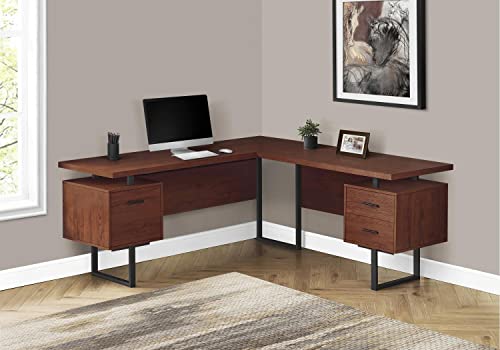 Monarch Specialties I 7611 Computer Desk, Home Office, Corner, Left, Right Set-up, Storage Drawers, 70" L, L Shape, Work, Laptop, Metal, Laminate, Brown, Black