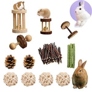 pd hamster chew toys for teeth, natural wood dumbbells exercise bell roller molar toys for rabbit bunny chinchilla guinea pig gerbils groundhog squirrels (style 1)