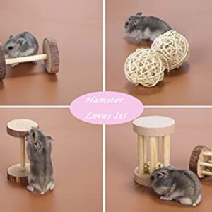 PD Hamster Chew Toys for Teeth, Natural Wood Dumbbells Exercise Bell Roller Molar Toys for Rabbit Bunny Chinchilla Guinea Pig Gerbils Groundhog Squirrels (Style 1)