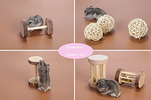 PD Hamster Chew Toys for Teeth, Natural Wood Dumbbells Exercise Bell Roller Molar Toys for Rabbit Bunny Chinchilla Guinea Pig Gerbils Groundhog Squirrels (Style 1)