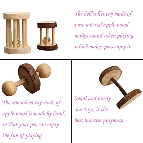 PD Hamster Chew Toys for Teeth, Natural Wood Dumbbells Exercise Bell Roller Molar Toys for Rabbit Bunny Chinchilla Guinea Pig Gerbils Groundhog Squirrels (Style 1)