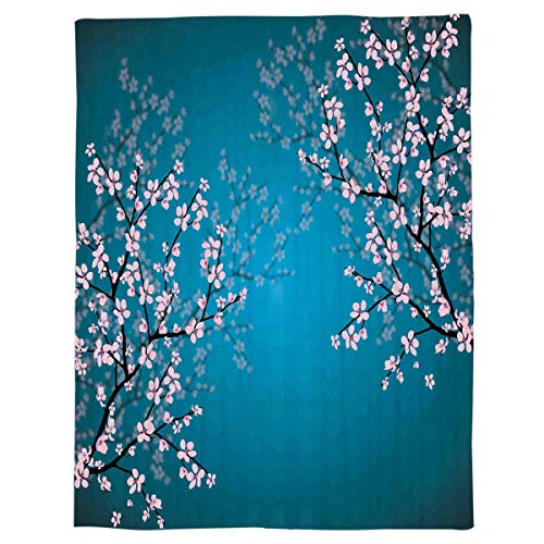 Heart Pain Soft Flannel Fleece Blanket Cherry Blossoms Breathable Throw Blanket Pink Blue Cozy Blanket for Couch Sofa Bed Living Room Suitable for All Season - 50x60 inch