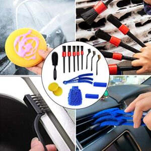 Jaronx 15 PCS Car Detailing Brush Set, Exterior Interior Car Detail Kit Auto Cleaning Brush for Wheels,Leather(Detail Brushes, Wheel Brush, Wash Mitt,Vent Brush,Wax Applicator Pads,Towels,Wire Brushs)