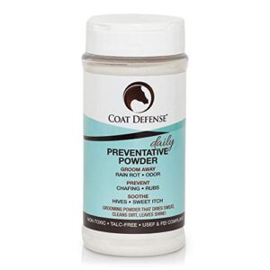 coat defense daily preventative powder for horses - safe & effective equine skin conditioner sweet itch, skin funk, & rain rot - dry horse shampoo, 16 oz formula with all natural ingredients