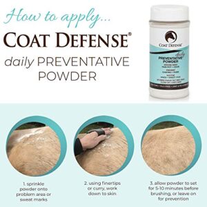 COAT DEFENSE Daily Preventative Powder for Horses - Safe & Effective Equine Skin Conditioner Sweet Itch, Skin Funk, & Rain Rot - Dry Horse Shampoo, 16 oz Formula with All Natural Ingredients