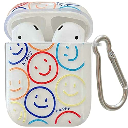 Airpods Case Cover,JANDM Cute Double Side Smiley Face Clear Soft Silicone Smooth Shockproof with Keychain Girls Kids Women airpods smiley face Case for Airpods 2 & 1 Charging Case Cover