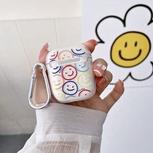 Airpods Case Cover,JANDM Cute Double Side Smiley Face Clear Soft Silicone Smooth Shockproof with Keychain Girls Kids Women airpods smiley face Case for Airpods 2 & 1 Charging Case Cover