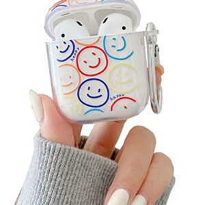 Airpods Case Cover,JANDM Cute Double Side Smiley Face Clear Soft Silicone Smooth Shockproof with Keychain Girls Kids Women airpods smiley face Case for Airpods 2 & 1 Charging Case Cover