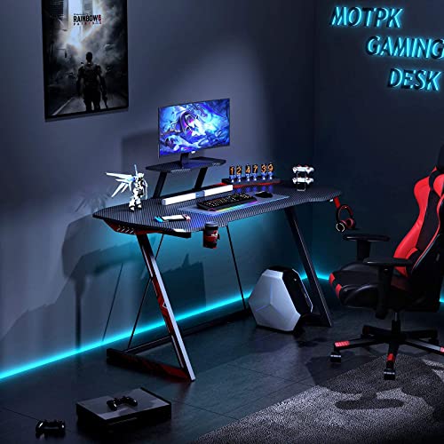 MOTPK 47 inch Boys Gaming Desk Z-Shaped Sturdy Kids Computer Desk, Gaming Table Workstation Home Office Desk with Monitor Stand Cup Holder and Headphone Hook, Gift for Boys Kids Men, Black