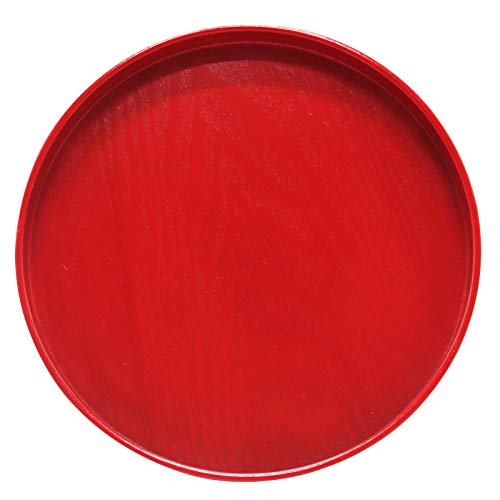 Round Solid Wood Serving Tray, Non-Slip Tea Coffee Snack Plate Food Meals Serving Tray with Raised Edges for Home Kitchen Restaurant(9.5inch,Red )