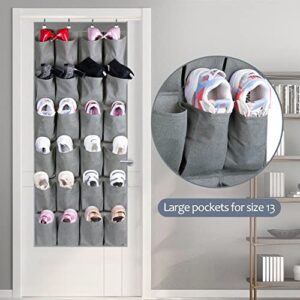 KEETDY 24 Large Over the Door Shoe Rack Hanging Shoe Organizer for Closet for Men Sneakers, Women High Heels, Grey