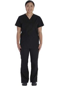 vital threads men and women scrubs set v-neck top & drawstring pant, vt509c, m, black