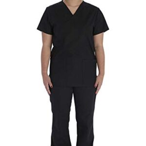 Vital Threads Men and Women Scrubs Set V-Neck Top & Drawstring Pant, VT509C, M, Black