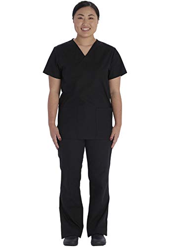 Vital Threads Men and Women Scrubs Set V-Neck Top & Drawstring Pant, VT509C, M, Black