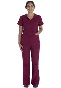 vital threads womens scrubs set v-neck top & drawstring pant, vt513c, s, wine