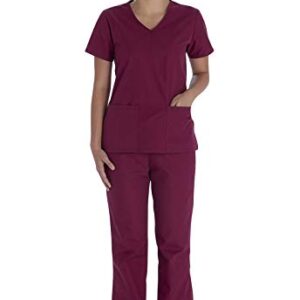 Vital Threads Womens Scrubs Set V-Neck Top & Drawstring Pant, VT513C, S, Wine