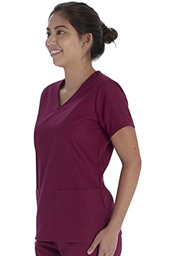 Vital Threads Womens Scrubs Set V-Neck Top & Drawstring Pant, VT513C, S, Wine