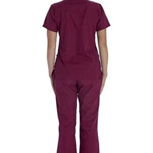 Vital Threads Womens Scrubs Set V-Neck Top & Drawstring Pant, VT513C, S, Wine