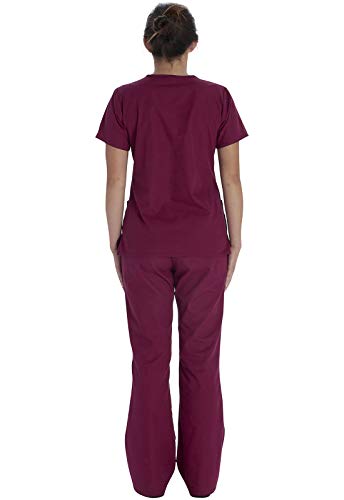 Vital Threads Womens Scrubs Set V-Neck Top & Drawstring Pant, VT513C, S, Wine