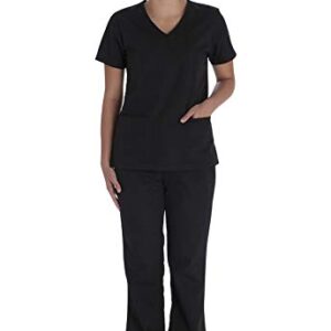 Vital Threads Womens Scrubs Set V-Neck Top & Drawstring Pant, VT514C, S, Black