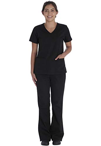 Vital Threads Womens Scrubs Set V-Neck Top & Drawstring Pant, VT514C, S, Black