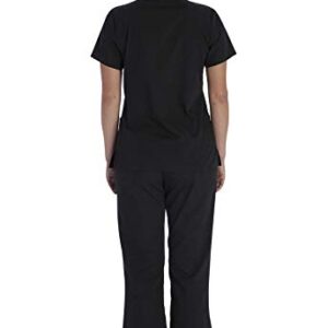 Vital Threads Womens Scrubs Set V-Neck Top & Drawstring Pant, VT514C, S, Black