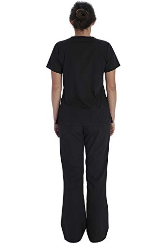 Vital Threads Womens Scrubs Set V-Neck Top & Drawstring Pant, VT514C, S, Black