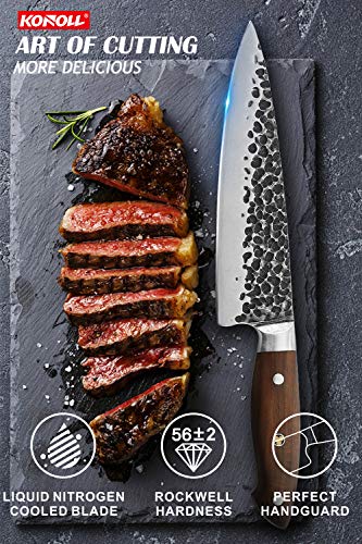 KONOLL Chef Knife Forged Handmade 8 Inch Professional Kitchen Knife, Meat Cleaver HC German Steel with Full Tang Wood Handle