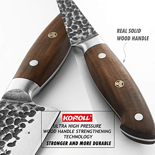 KONOLL Chef Knife Forged Handmade 8 Inch Professional Kitchen Knife, Meat Cleaver HC German Steel with Full Tang Wood Handle