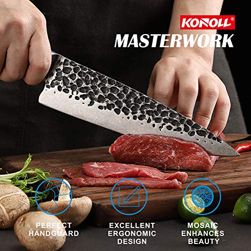 KONOLL Chef Knife Forged Handmade 8 Inch Professional Kitchen Knife, Meat Cleaver HC German Steel with Full Tang Wood Handle