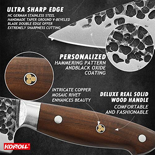 KONOLL Chef Knife Forged Handmade 8 Inch Professional Kitchen Knife, Meat Cleaver HC German Steel with Full Tang Wood Handle