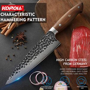 KONOLL Chef Knife Forged Handmade 8 Inch Professional Kitchen Knife, Meat Cleaver HC German Steel with Full Tang Wood Handle