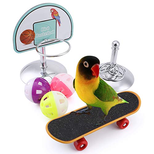 Mogoko 3 Pcs Bird Training Toys Set Basketball/Stacking Ring/Skateboard, Parrot Intelligence Toys for Parakeets Cockatiels, Macaws