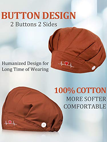 6 Pieces Bouffant Cap with Buttons Adjustable Elastic Head Wrap Covers with Sweatband for Women Men, One Size (Fresh Colors)