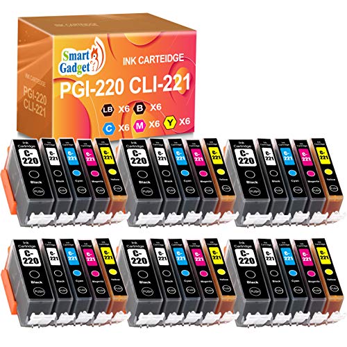 [30 Pack] Smart Gadget Compatible Ink Cartridge Replacement for Canon PGI-220 PGI220 CLI-221 CLI221 | Use with PIXMA MX870 MX860 MP560 Printers | 6 Large Black 6 Small Black 6 Cyan 6 Magenta 6 Yellow