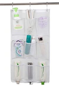 alyer 9 pockets big mesh shower caddy hanging bathroom storage organizer with 3 rings (white)