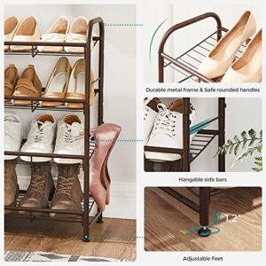 SONGMICS Stackable Shoe Rack, 4 Tier Metal Shoes Rack Storage Shelf, Holds up to 20 Pairs Shoes, Adjustable Slanted Shelves Shoe Tower Organizer for Closet Entryway Small Spaces, Bronze