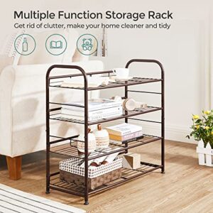 SONGMICS Stackable Shoe Rack, 4 Tier Metal Shoes Rack Storage Shelf, Holds up to 20 Pairs Shoes, Adjustable Slanted Shelves Shoe Tower Organizer for Closet Entryway Small Spaces, Bronze