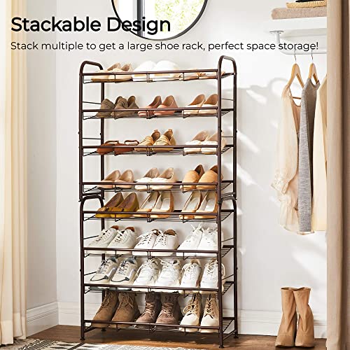 SONGMICS Stackable Shoe Rack, 4 Tier Metal Shoes Rack Storage Shelf, Holds up to 20 Pairs Shoes, Adjustable Slanted Shelves Shoe Tower Organizer for Closet Entryway Small Spaces, Bronze