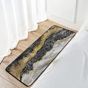 Area Rugs Carpet for Bedroom Floor Kitchen Rugs Gold Black Marble Bedside Runner Rug Living Room Washable Non Slip 39×20in