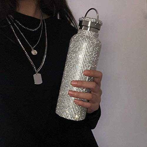 750ml Rhinestone Thermos Cup, Stainless Steel Thermal Bottle, High-end Insulated Thermos Coffee Cups, Diamond Bling Vacuum Flask Mug with Hanger Best Gift for Men Women, 25OZ Capacity…