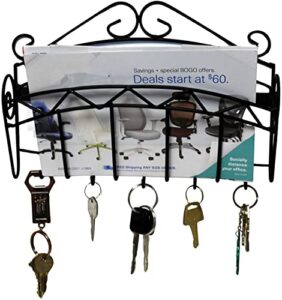 dependable industries mail & key holder hooks organizer wall mounted decorative black matte entryway organize letters, magazines, keys, dog leashes multi-purpose