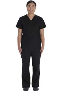 vital threads men and women scrubs set v-neck top & drawstring pant, vt501c, m, black