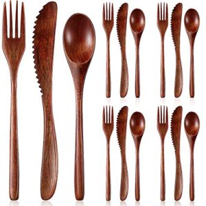 wooden spoon fork knife cutlery set wooden dinner utensil set kitchen wooden flatware tableware cutlery set includes wooden spoon, fork, knife (12 pieces)