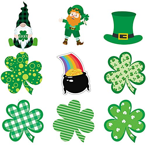 40 Pieces St. Patrick's Day Cut-Outs Irish Paper Cut-Outs with 80 Glue Point Dots Gnome Leprechaun Shamrock Cut-Outs for St. Patrick's Day Party Home Classroom Bulletin Board Decorations, 10 Designs