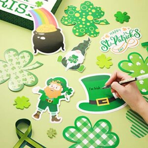 40 Pieces St. Patrick's Day Cut-Outs Irish Paper Cut-Outs with 80 Glue Point Dots Gnome Leprechaun Shamrock Cut-Outs for St. Patrick's Day Party Home Classroom Bulletin Board Decorations, 10 Designs