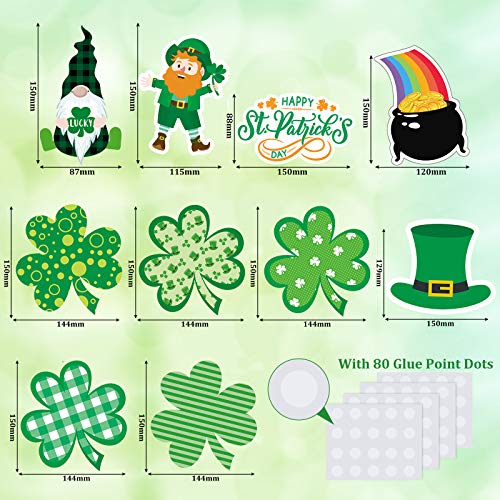 40 Pieces St. Patrick's Day Cut-Outs Irish Paper Cut-Outs with 80 Glue Point Dots Gnome Leprechaun Shamrock Cut-Outs for St. Patrick's Day Party Home Classroom Bulletin Board Decorations, 10 Designs